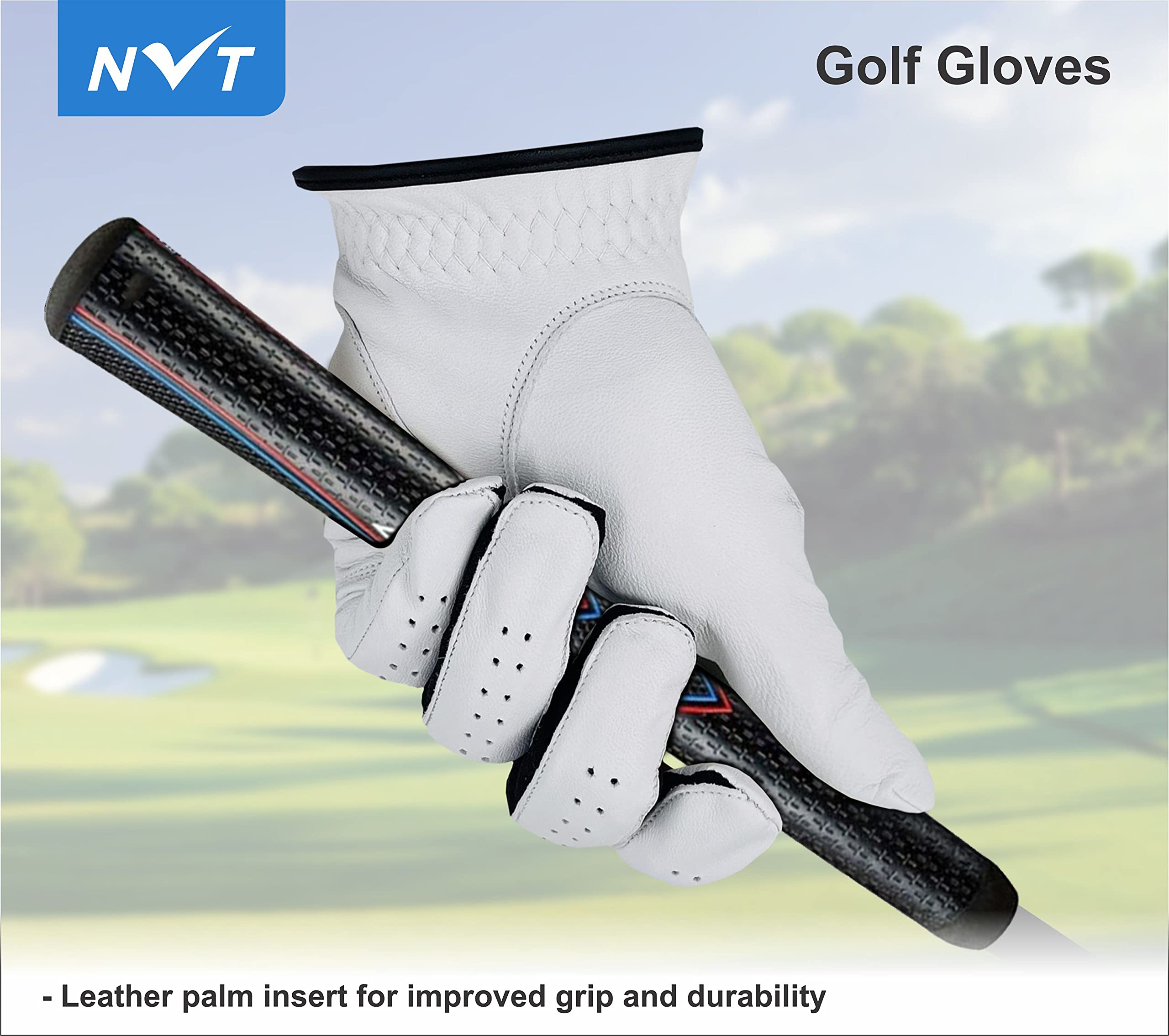 NVT Premium Pro Player Cabretta Leather Golf Glove, Stable Grip Men Golf Gloves, Left Hand (Large L Size).