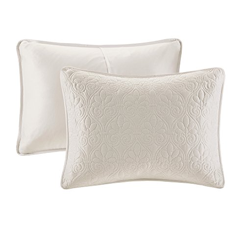 Madison Park Quebec Quilt Set - Luxurious Damask Stitching Design, Cotton Filled Lightweight Coverlet Bedspread Bedding, Shams, Full/Queen(90"x90"), Cream 3 Piece