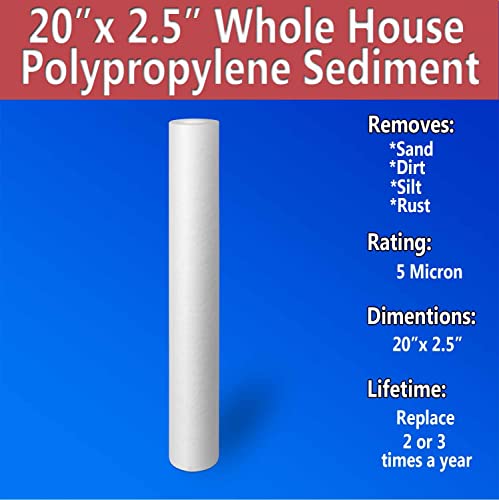 Standard Whole House Melt-blown Four Layers Filtration Polypropylene 5 Micron Sediment Filter 20β x 2.5β Fits 20β x 2.5β Housings. Compatible with FPMB5-20, FPMB520, SDC-25-2005/4, VX05-20 Pack of 6