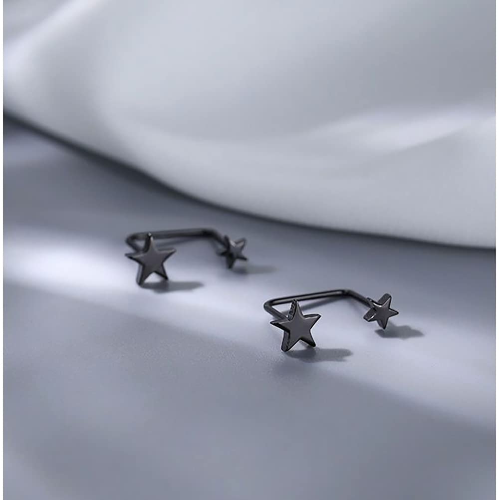 Reffeer 925 Sterling Silver Star Half Hoop Earrings Open Hoops for Women Girls Star Cuff Earrings Wraps (B-Black Gold)