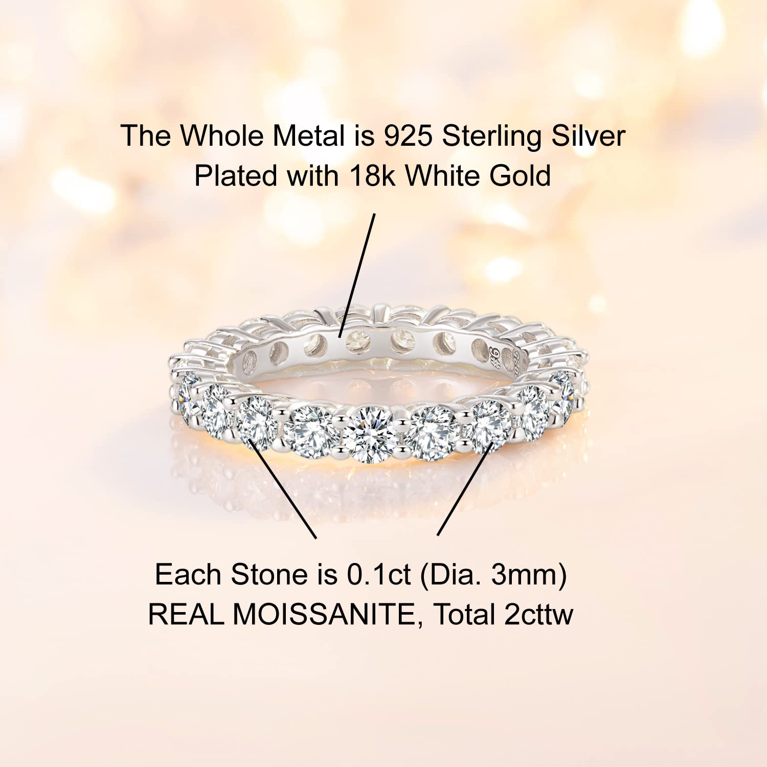 SecreTalk 2ct Moissanite Engagement Promise Ring for Women - Diamond Wedding Band 925 Sterling Silver D Color VVS with Certificate of Authenticity (7)