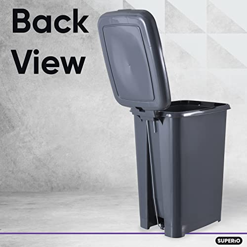 Superio Slim Trash Can with Foot Pedal – 4 Gallon Step-On Trash Can, Small Plastic Garbage Can with Lid, Trash Can for Bathroom, Bedroom, RV, Kitchen, Office, Patio, or Dorm – Onyx Grey
