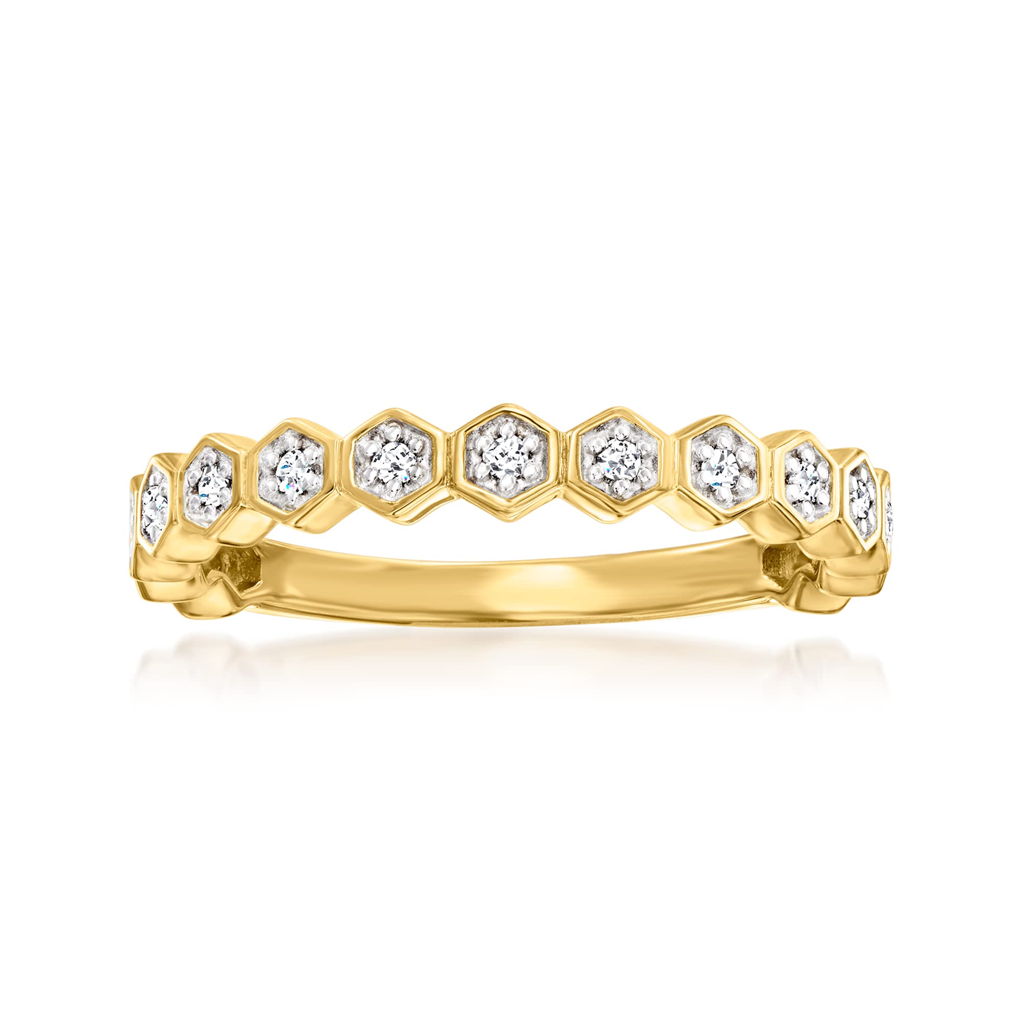 Ross-Simons 0.10 ct. t.w. Diamond Hexagon Ring in 18kt Gold Over Sterling. Size 9