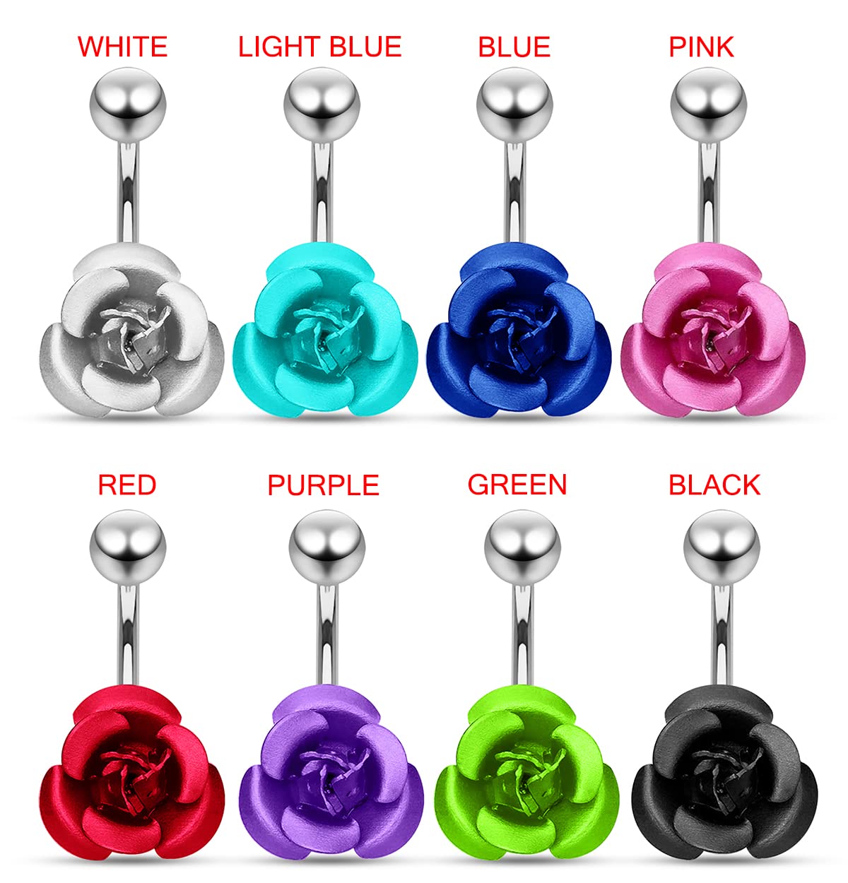 Light Blue Fancy Colorful Metal Rose 925 Sterling Silver with Stainless Steel Belly Button Navel Rings