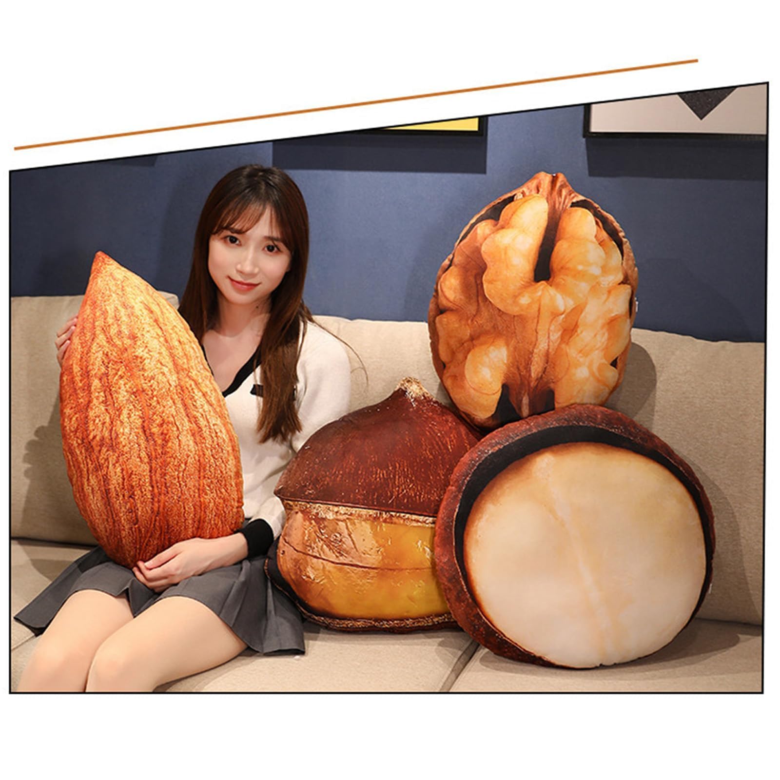 Whlo4U Simulation Almond Plush Pillow, Almond Stuffed Plush Throw Pillow, Home Sofa Decoration, Birthday Christmas Funny Gift for Kids Adults