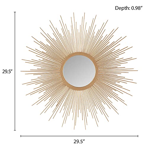 Madison Park Wall Décor Fiore Metal Sunburst Mirror for Living Room - Home Accent, Ready to Hang Bedroom Decoration, 29.5" Diameter, Gold