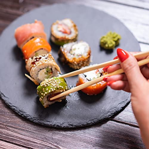 Round Slate Platter Plates, Appetizer and Cheese Plates,10”x10” Black Stone Charcuterie Boards,Sushi Mat,Cake and Pastry Tray(25x25cm,2pc)…