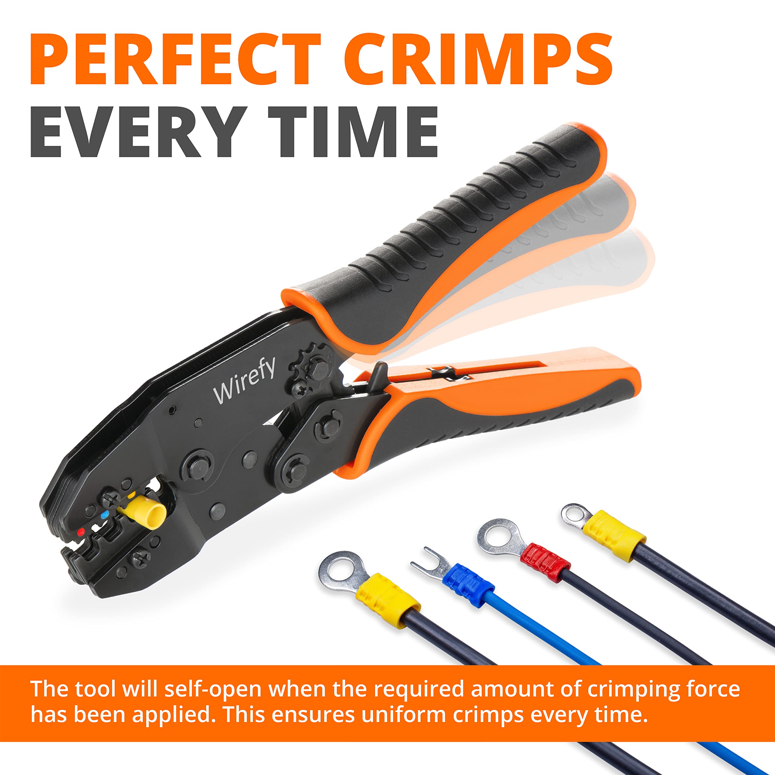 Wirefy Crimping Tool For Insulated Electrical Connectors - Ratcheting Wire Crimper - Crimping Pliers - Ratchet Terminal Crimper - Wire Crimp Tool 22-10 AWG