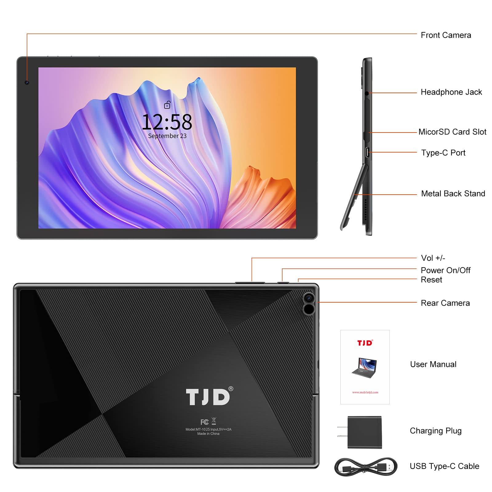 TJD Android 11 Tablet 10.1 Inch Tablets, 128GB ROM 512GB Expandable, Quad-Core Processor Tablet, 6000mAh Fast Charge, 8MP Dual Camera, IPS HD Touchscreen WiFi Bluetooth