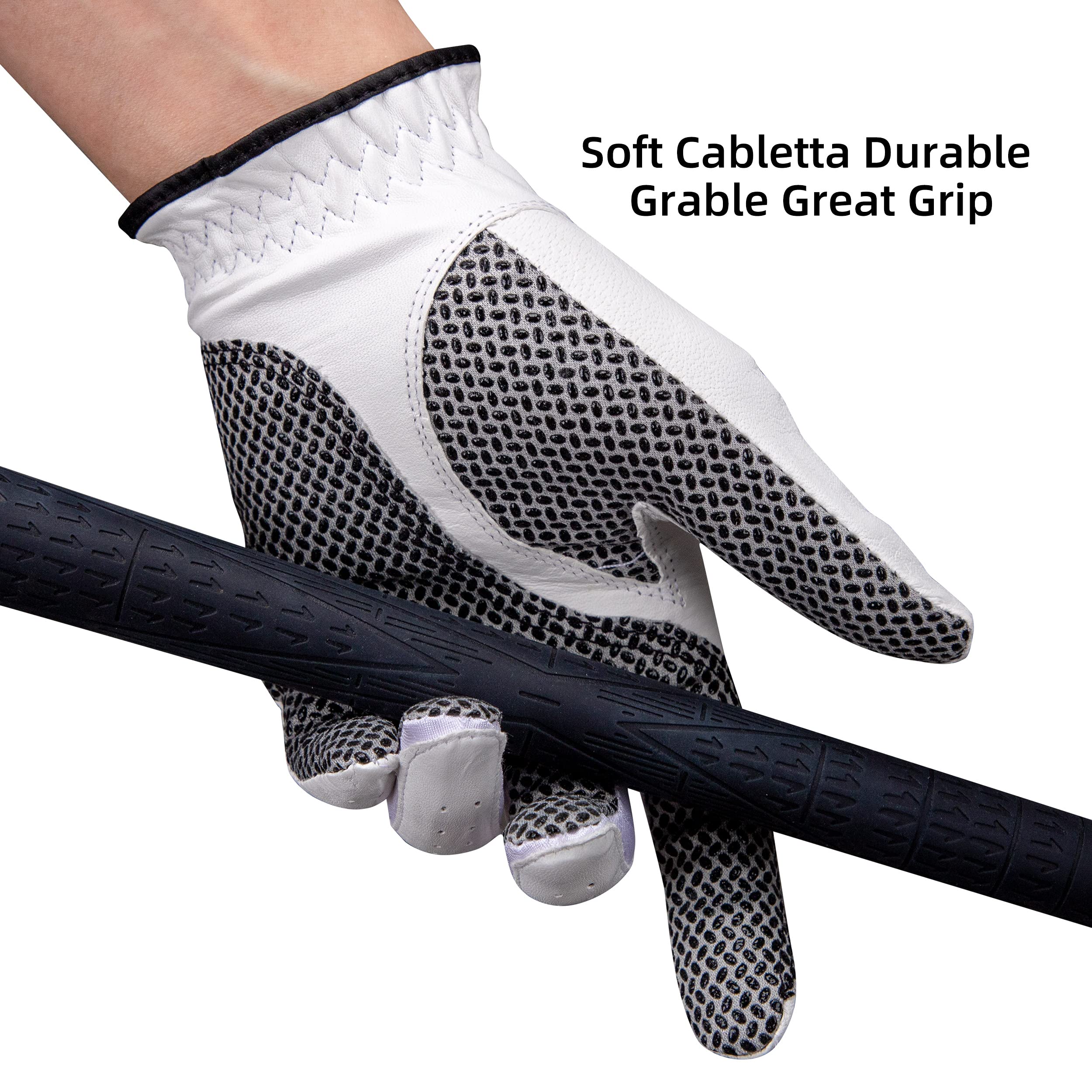PLAYEAGLE Golf Glove Men Left Hand Stable Grip Golf Gloves Patented Natural Fit Technology Made of Long Lasting Durable Genuine Cabretta Leather (Golden Logo, X-Large)