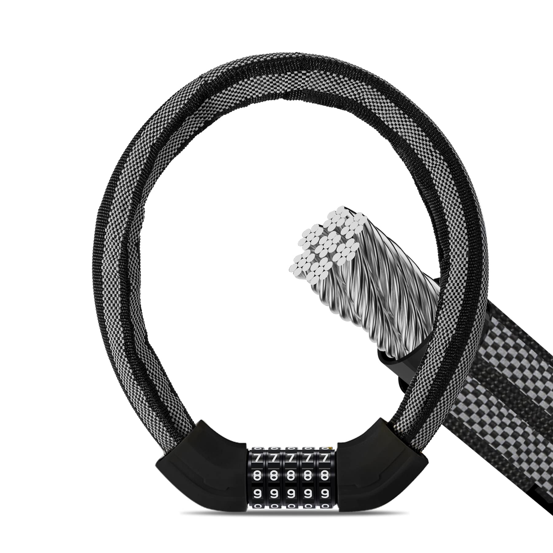 ROCKBROS Bike Lock Cable Combination Bike Cable Lock 5 Digits Resettable High Security Anti Theft Bicycle Lock Reflective Cloth Combo Bicycle Cable Lock