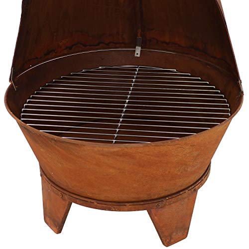Sunnydaze 6-Foot Rustic Oxidized Cold-Rolled Steel Mexican-Style Chiminea - Rust Patina - Built-in Wood Grate