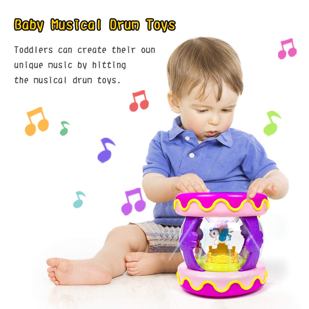 Musical Toys Carousel Hand Drum Instruments Lights Up Toy Early Educational Learning Development Toy for Baby Toddler for Boys and Girls