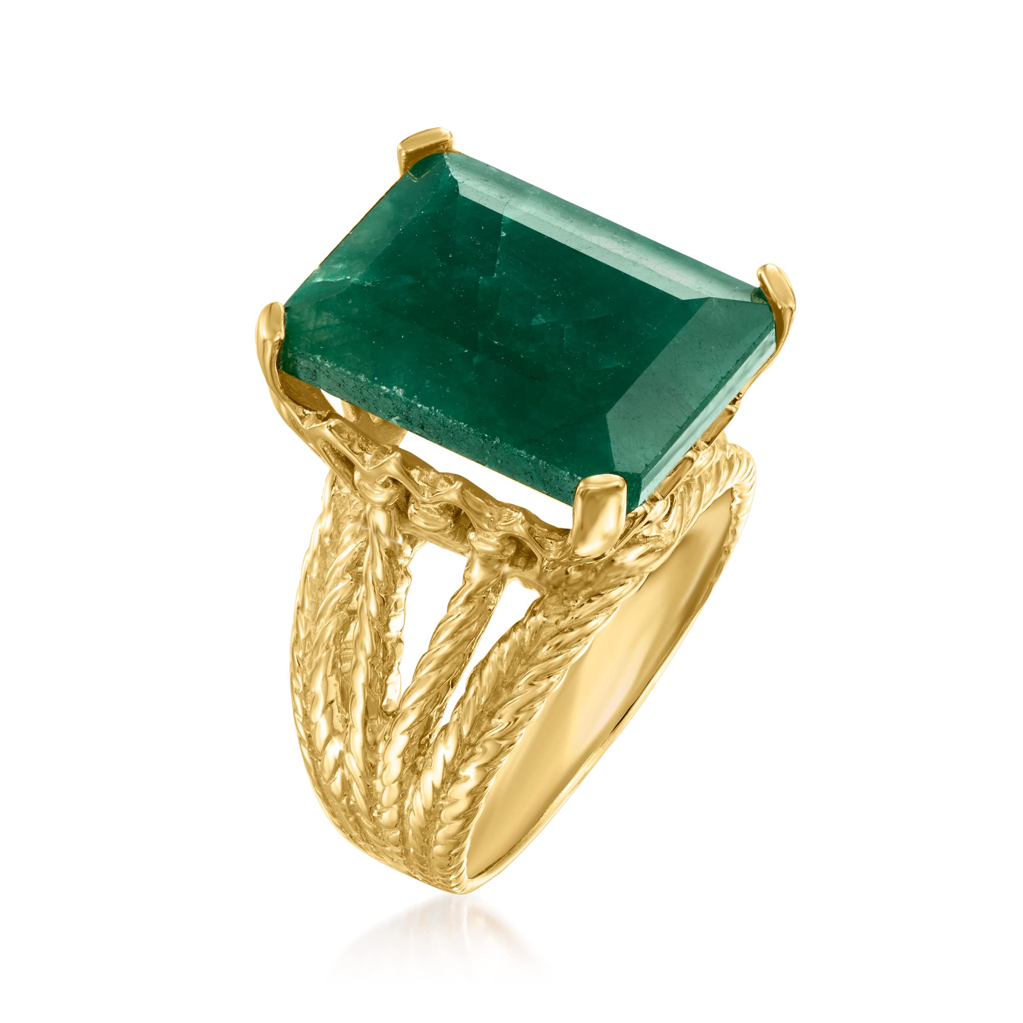 Ross-Simons 12.50 Carat Emerald Multi-Row Ring in 18kt Gold Over Sterling. Size 9