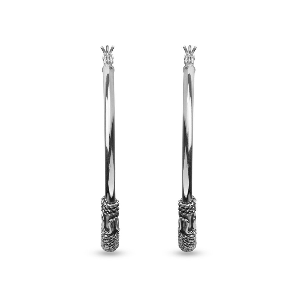 LeCalla 925 Sterling Silver Balinese Hoop Earrings Jewelry | Lightweight Medium Large Antique Bali Style Earring Hoops for Women - 38mm
