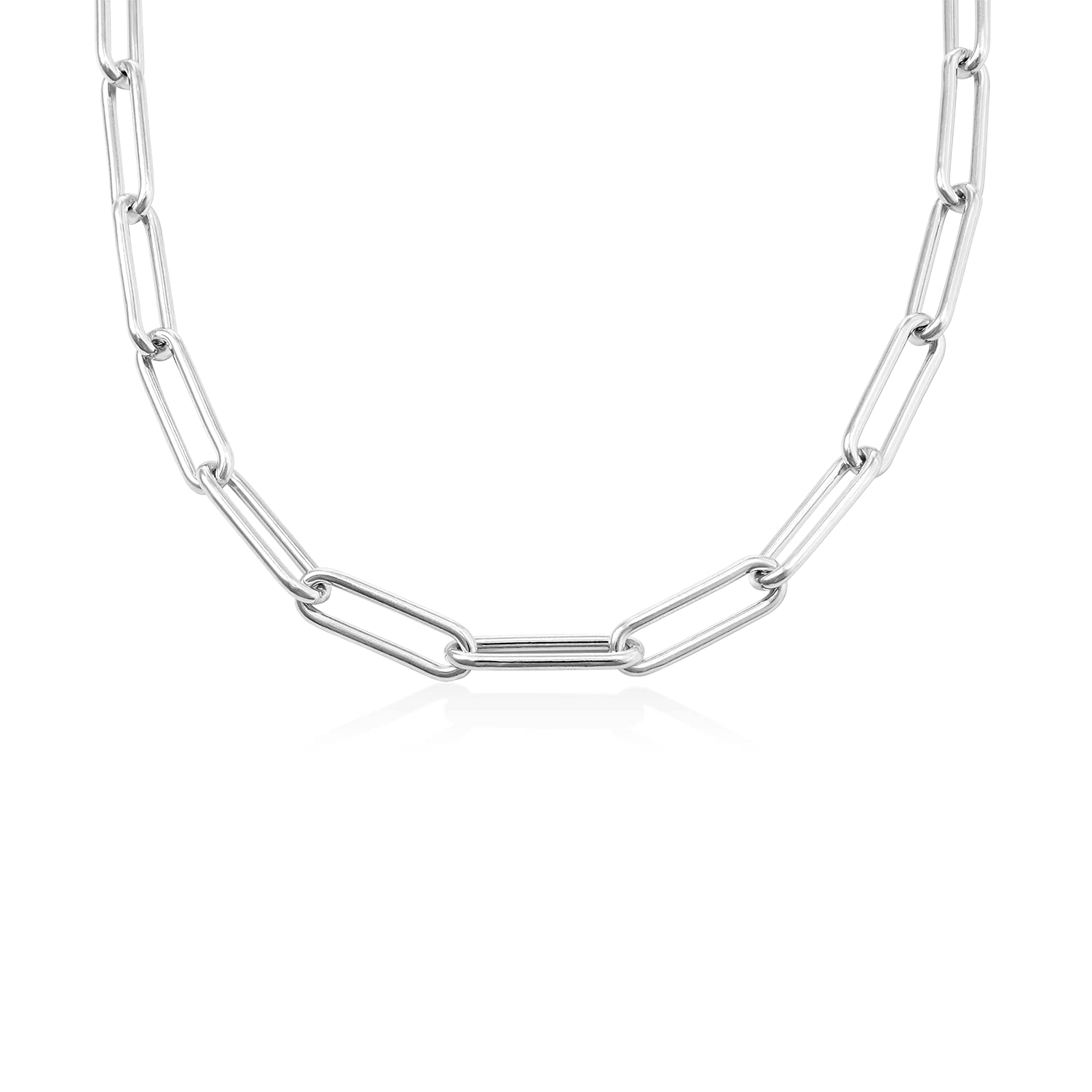Oak&Luna - Large Paperclip Chain Necklace for Women - in Sterling Silver or 18K Gold Plating - Dainty Minimalist Pendant Jewelry Gift for Wife Mother Girlfriend (925 Sterling Silver)