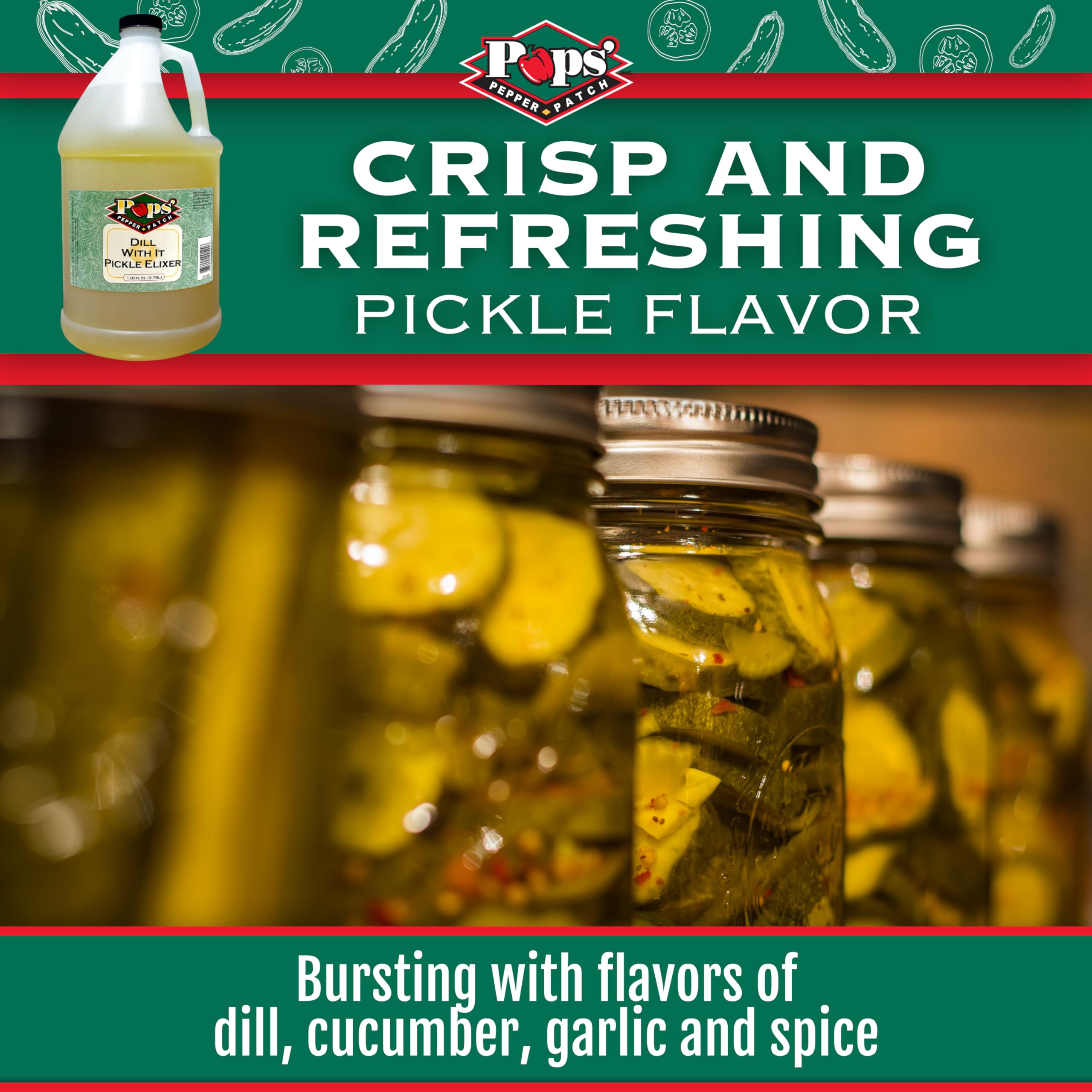 Pops Pepper Patch Pickle Elixer - Dill Pickle Brine for Leg Cramps, Pickle Pops, Pickle Shots - Made from Real Dill Pickles - No Artificial Colors or Flavors - Aids in Hydration - 1 Gallon