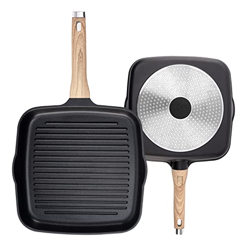 Sakuchi 11 Inch Grill Pan for Stove Tops Induction Compatible,Nonstick Square Griddle Pan for Grilling, Frying, Sauteing