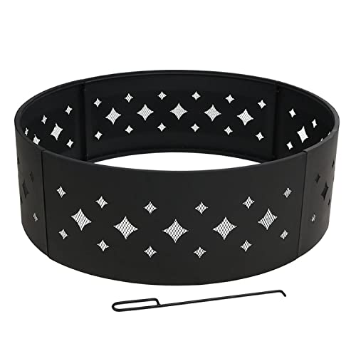 Sunnydaze Diamond 36-Inch Heavy-Duty Steel Fire Ring with Fire Poker