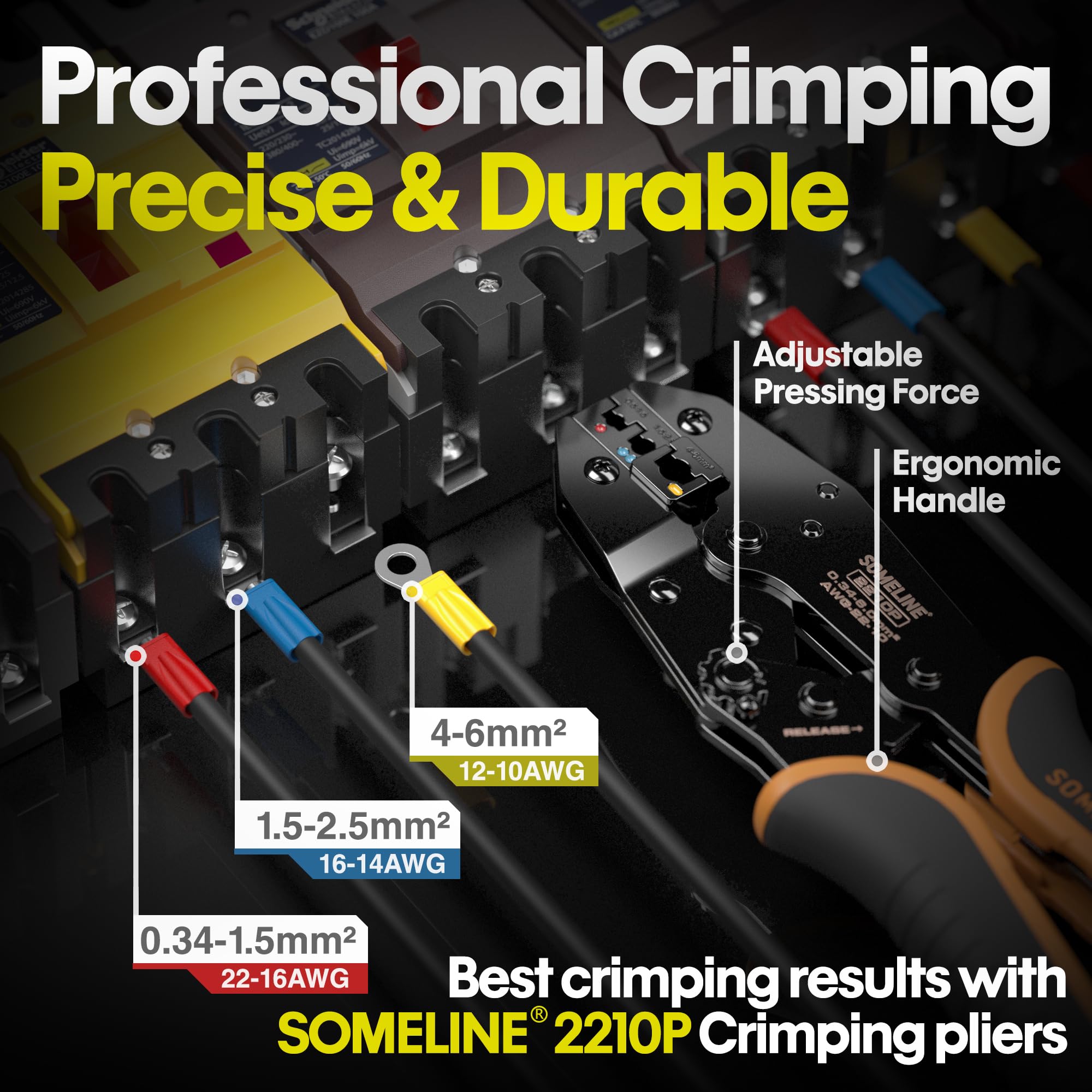 SOMELINE® Wire Terminals Crimping Tool, with 39 Sizes Insulated Ratcheting Terminals Crimper Kit of AWG 22-10 Insulated Electrical Butt Bullet Spade Fork Ring Spade Splice Crimp Terminals