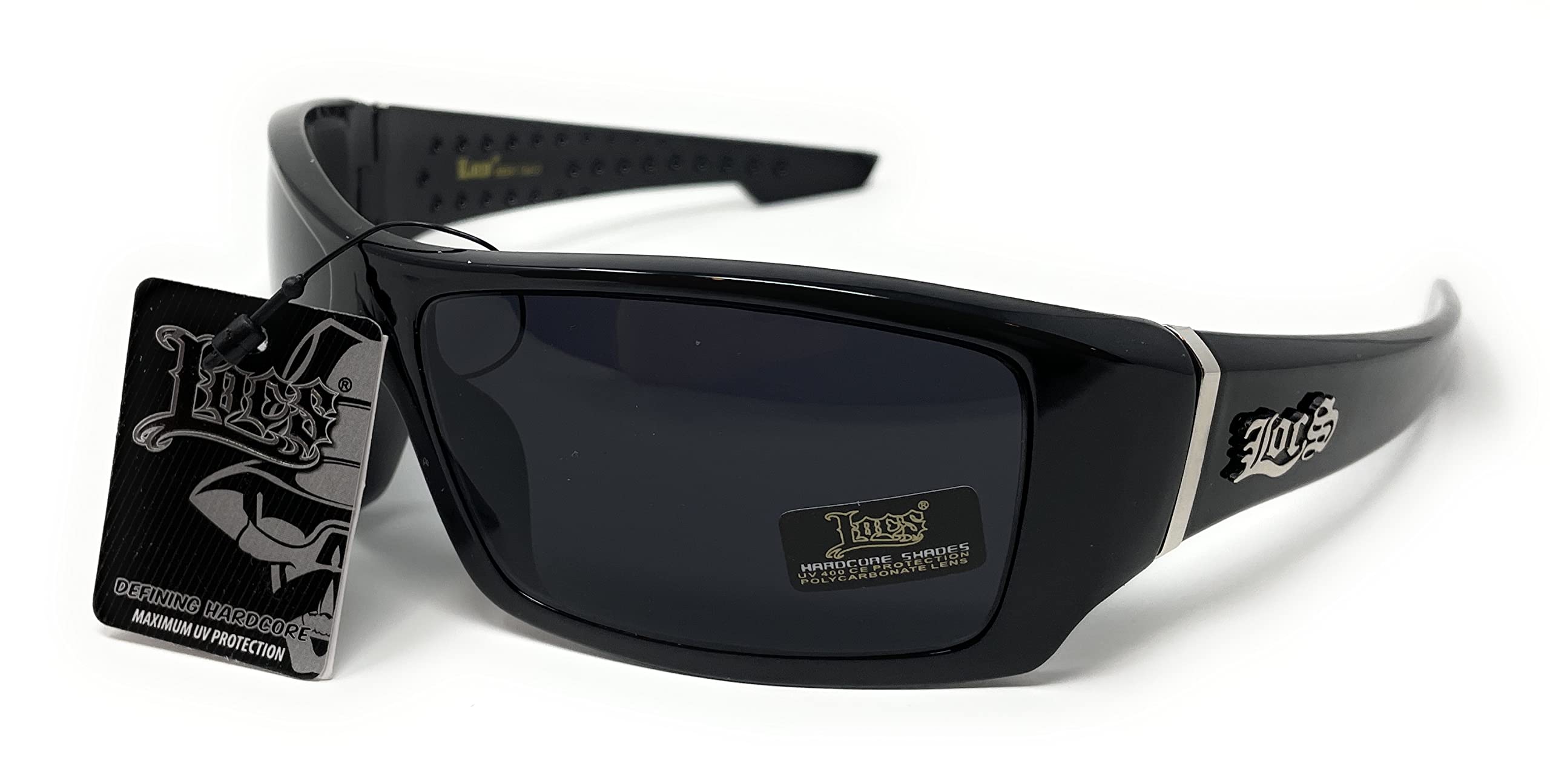 Locs Men's Rectangular Hardcore Black Wrap 63mm Sunglasses (Cursive Logo)