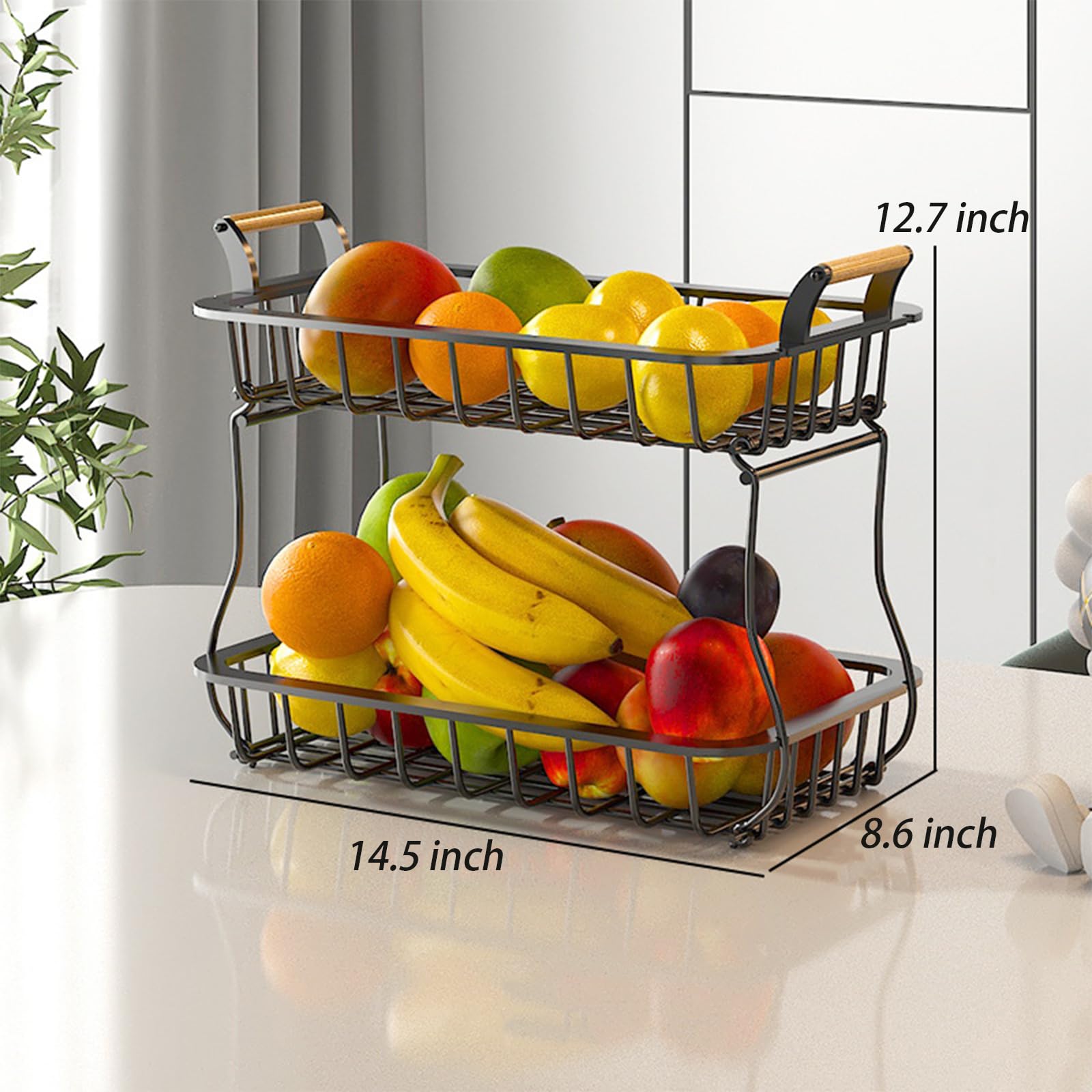 MECUHQP 2 Tier Fruit Vegetables Basket Bowl, Kitchen Counter Metal Wire Storage Basket Fruits Stand Holder Organizer for Bread Snack Veggies Produce