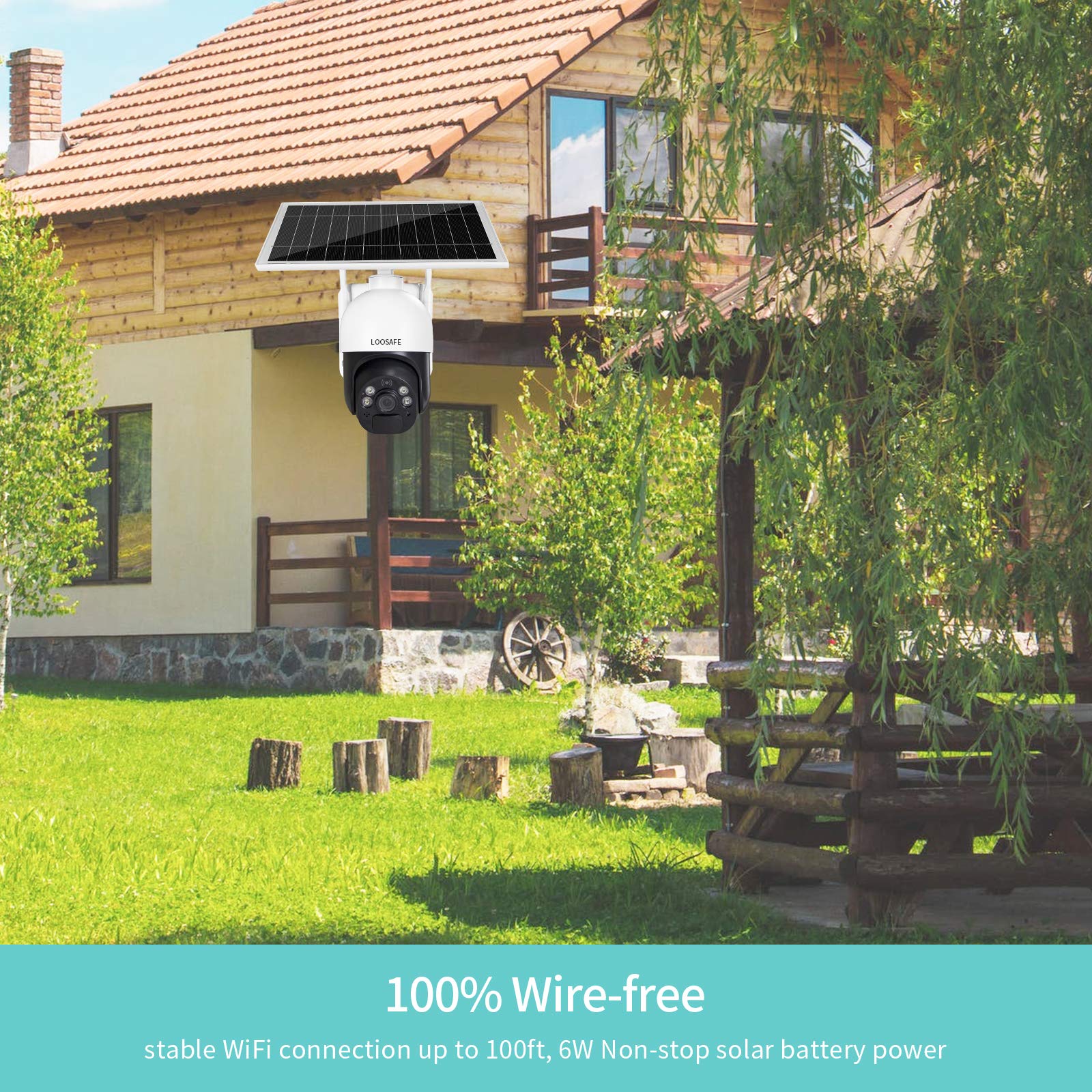 WiFi Wireless Outdoor Security Camera Solar Powered, 1080P Spotlight Color Night Vision, Motion Detection, Two-Way Audio, Cloud/Local Storage with 64GB TF Card, Support Google Home