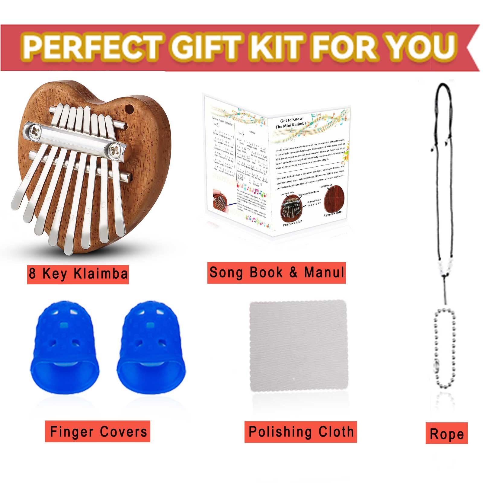 Mini Kalimba Thumb Piano 8 Keys,Portable Solid Wood Mbira Finger Piano for Kids and Adults,Pocket Musical Gifts for Beginners w/Chain