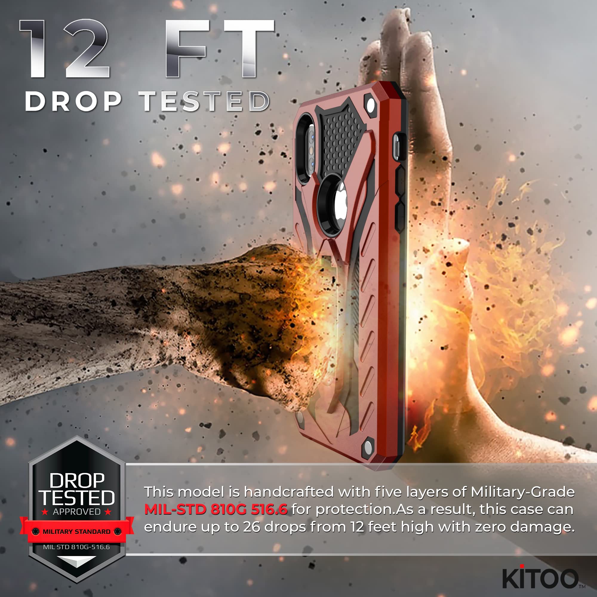 Kitoo Designed for iPhone X | Xs Case with Kickstand, Military Grade 12ft. Drop Tested - Black