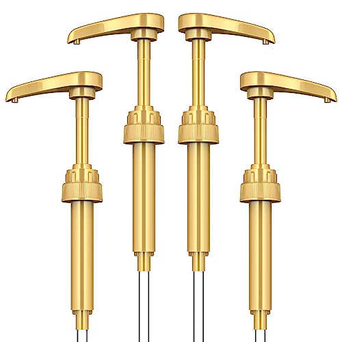 Neosoge Coffee Syrup Pump Dispenser, 4 Packs of Syrup Pump for 750ml/25.4 oz Syrup Bottle, Gold Pumps for Coffee Syrup Bottle, works with Torani, DaVinci, Jordans Skinny 750ml Syrups Bottles (Gold)