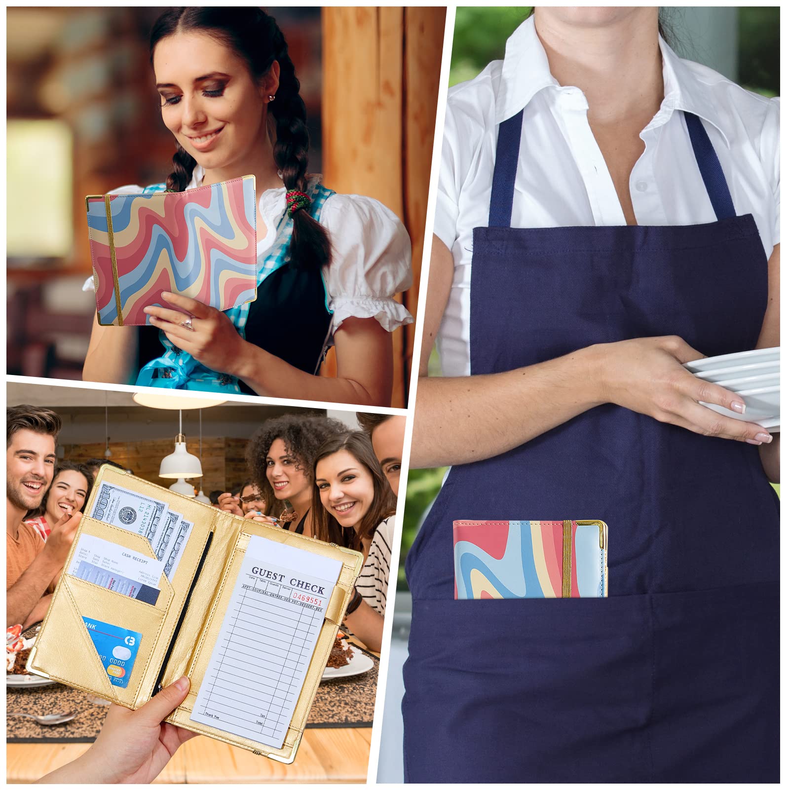 Waitress Book, Server Books for Waitress with Zipper Pocket Cute Serving Waiter Book for Waitress Notepad with Money Pocket and Zipper