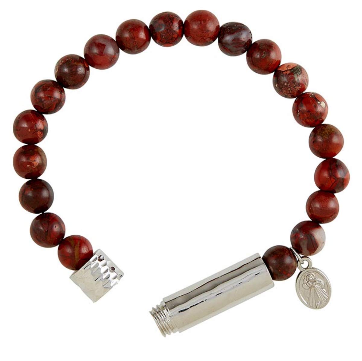 Needzo Red Prayer Bead Bracelet with Divine Mercy Charm, Screw-Top Capsule for Prayer Intentions, One Size