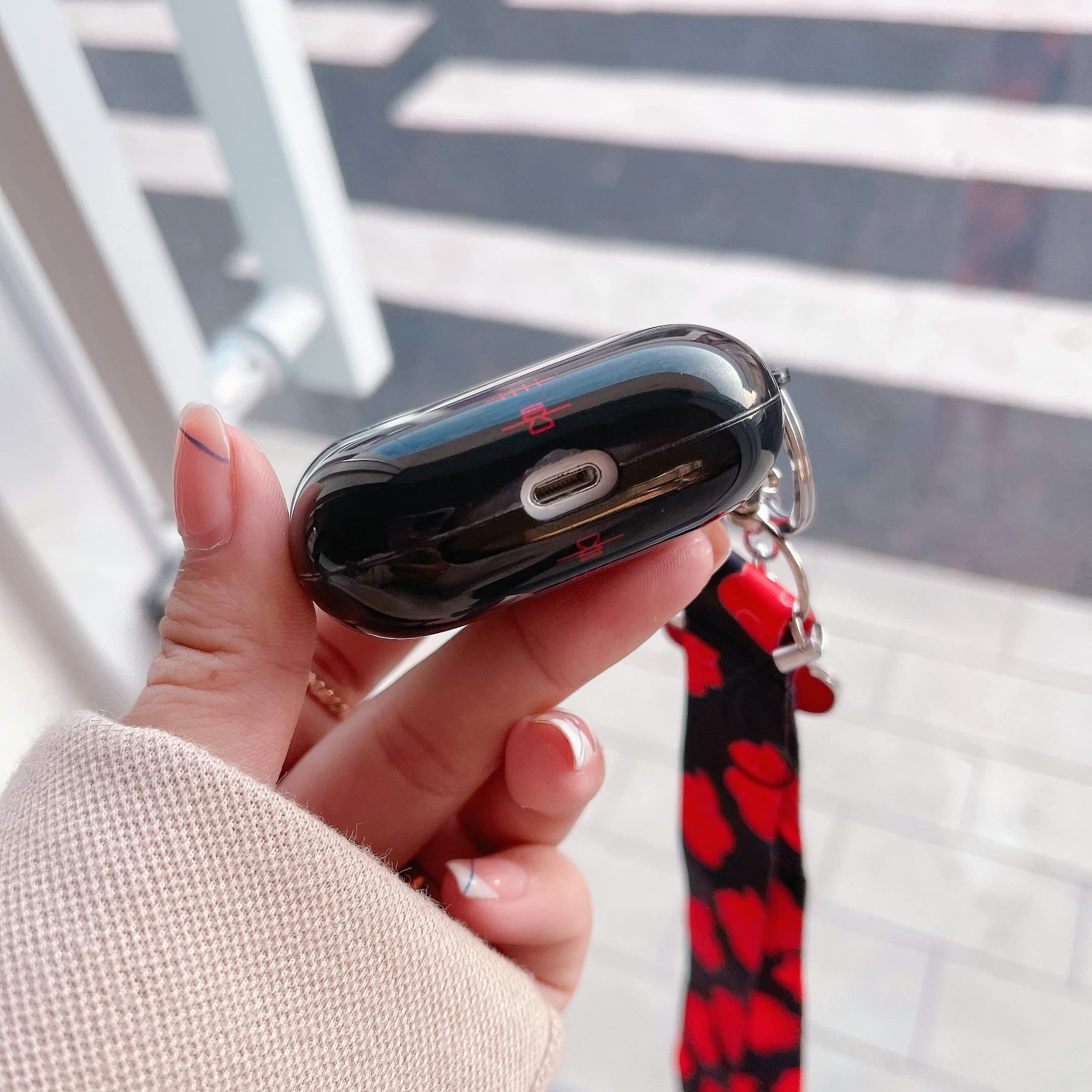 with Red Cloud Lanyard Keychain AirPods Pro Case, Personalised Anime and Unique IMD Process TPU Soft AirPods Pro Case, Black
