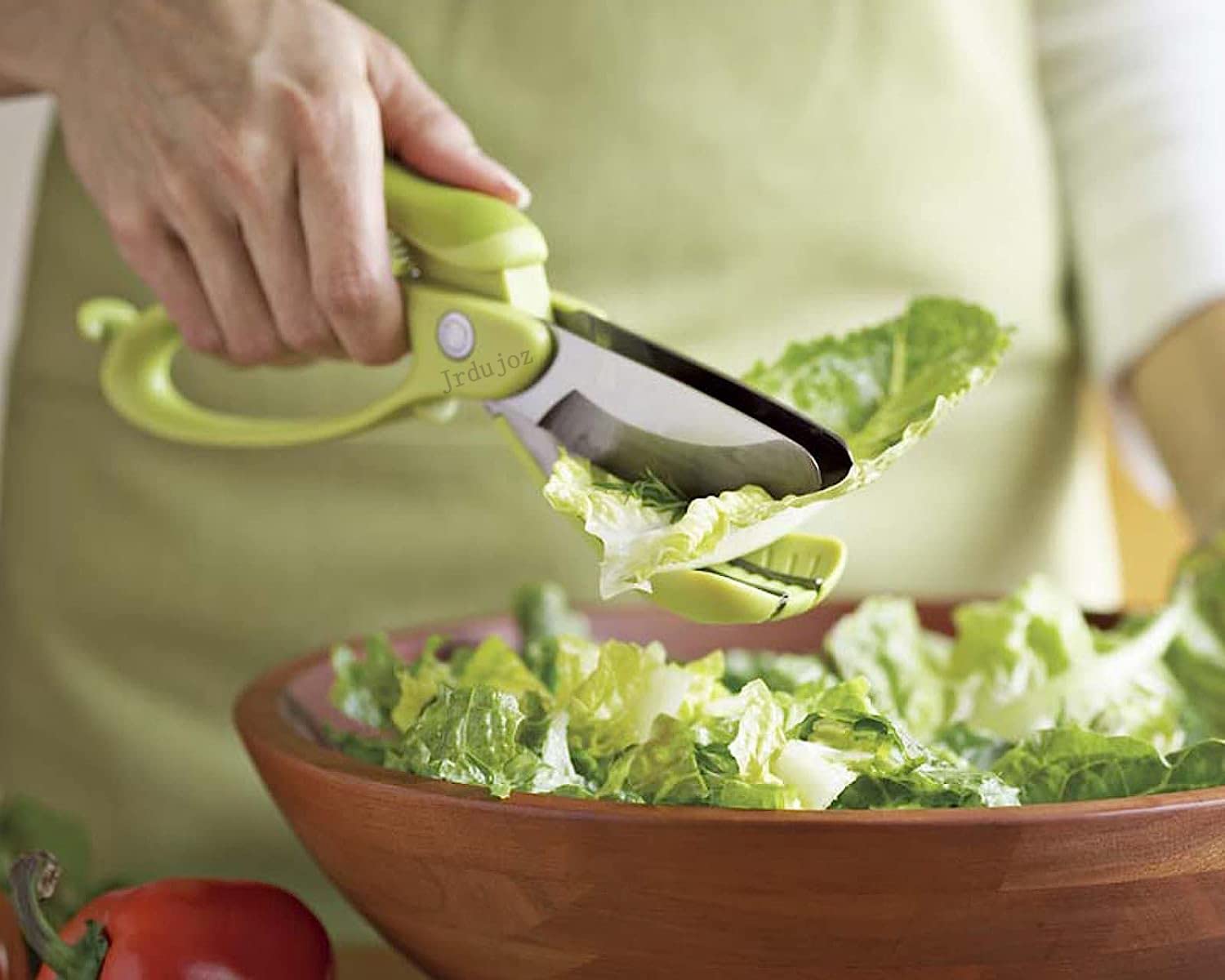 Salad Scissors for Chopped Salad, Lettuce Tong Scissors for Salad Bowl and Cutter, Multifunction Double Blade Salad Chopper Tool (Green)