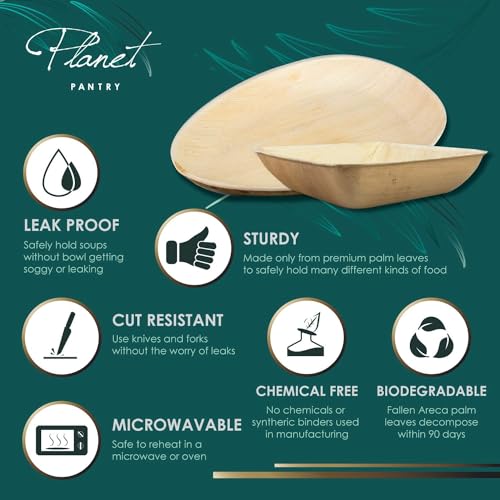 Planet Pantry Disposable Palm leaf Cutlery Wooden Bamboo-Like Paper and Plastic Alternative Eco-Friendly for Food, Party, Buffet (5" Soup Spoon, 50)