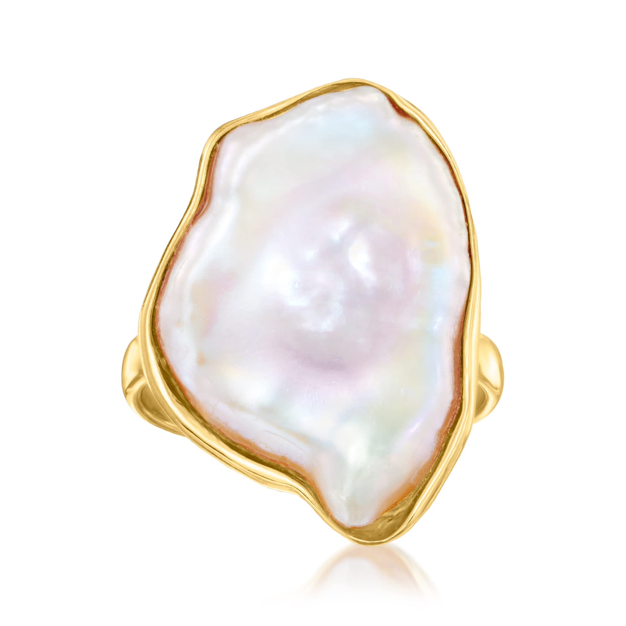 Ross-Simons 20x16mm Cultured Keshi Pearl Ring in 18kt Gold Over Sterling. Size 10