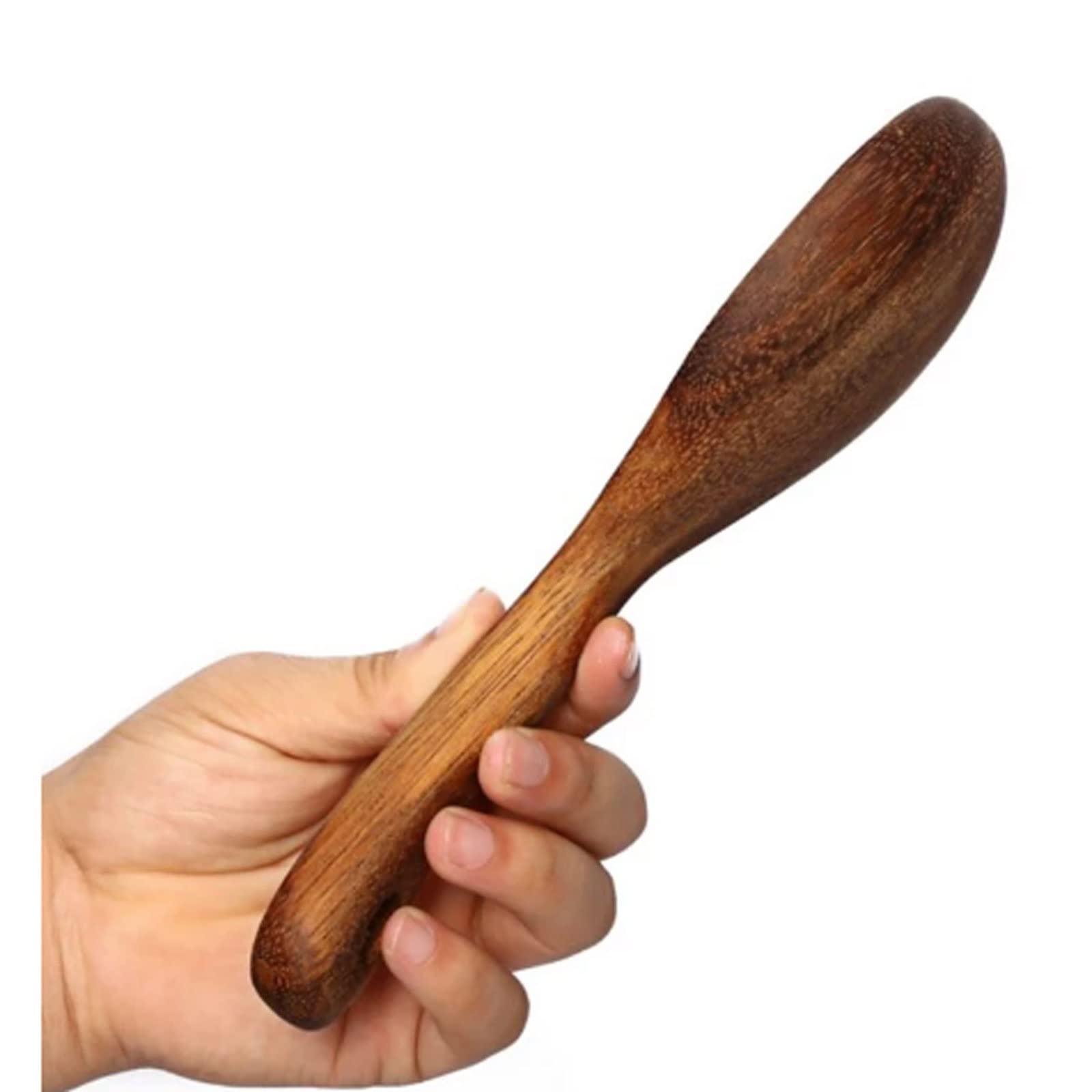 MEGIMA Spoons, Wooden Serving Spoons Rice Scoop Salad Mixing Spoon Large Wood Kitchen Spoon Fork Short Handle Cutlery Set Wood Cooking Utensils