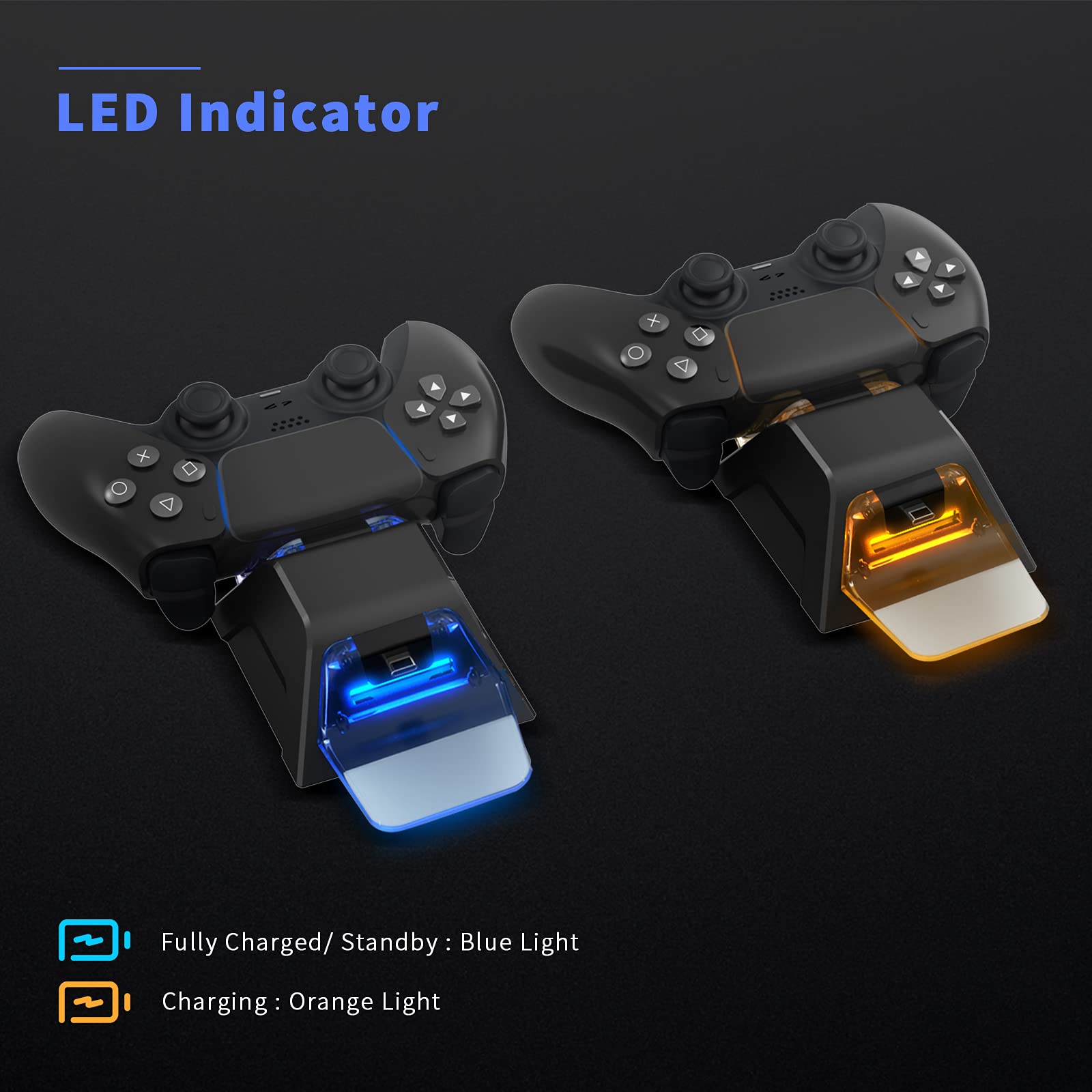 NexiGo PS5 Controller Charger with Lights, [Minimalist Design], Dual Charging Station with LED Indicator, Portable & Lightweight Charging Dock for Sony PlayStation 5 Dualsense Controllers, Black