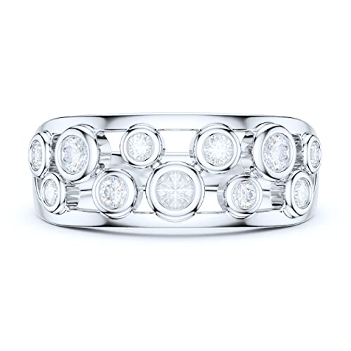 PRSTANI Sterling Silver Fashion Split Shank Bubbles Simulated Round Brilliant Cut Diamond Ring Wedding Band (5.5)