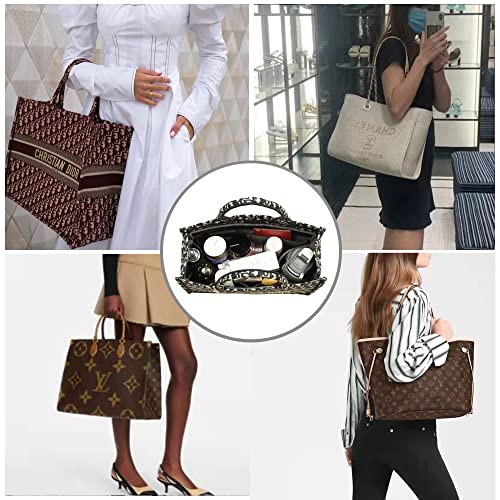 Purse Organizer Insert for Handbags, 3mm Felt Bag Organizer for Tote, Metal Zipper Cover is Removeable Purse Organizer Insert, Handbag Organizer Insert Best Fit Dior Book Tote Bag (Black, MEDIUM)