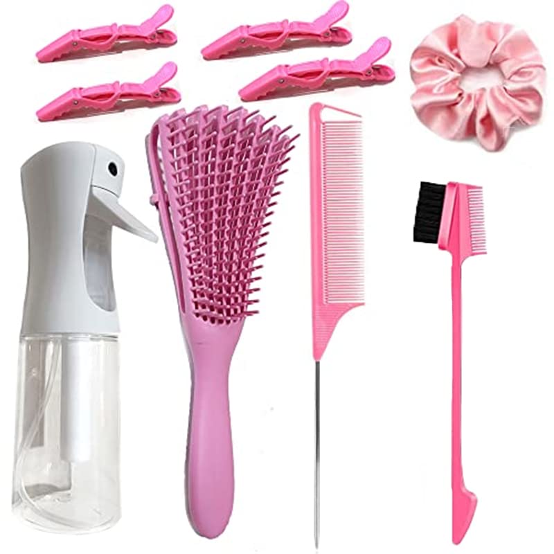 Wet Brush Original Detangler for Curly, Wavy Hair - Detangling Kit with Continuous Spray Bottle, Scalp Massager, Edge Brush, and Rat Tail Comb