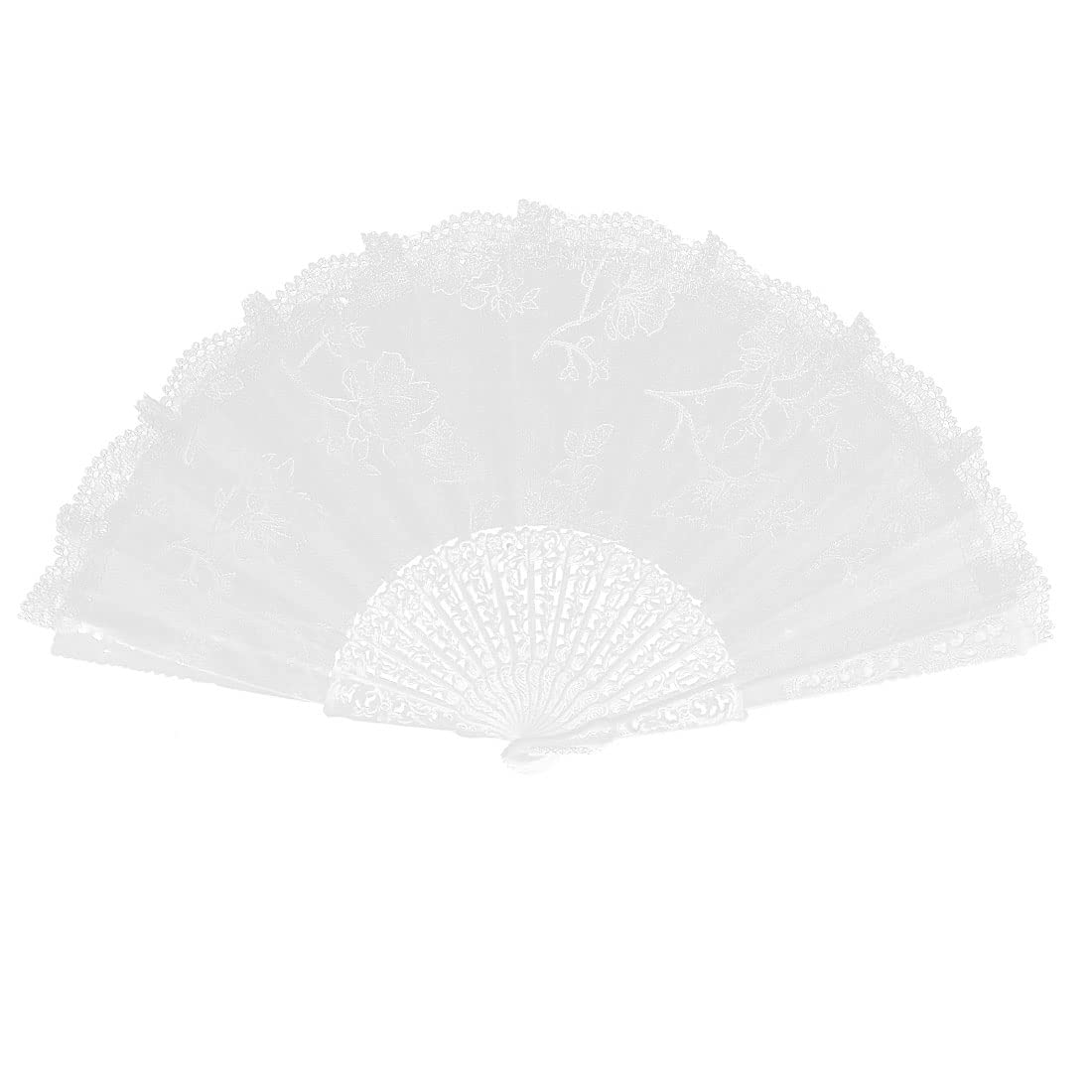Qtqgoitem White Leaf Pattern Nylon Chinese Folding Hand Held Fan w Metal U Ring (model: 849 d5a c82 571 5a1)