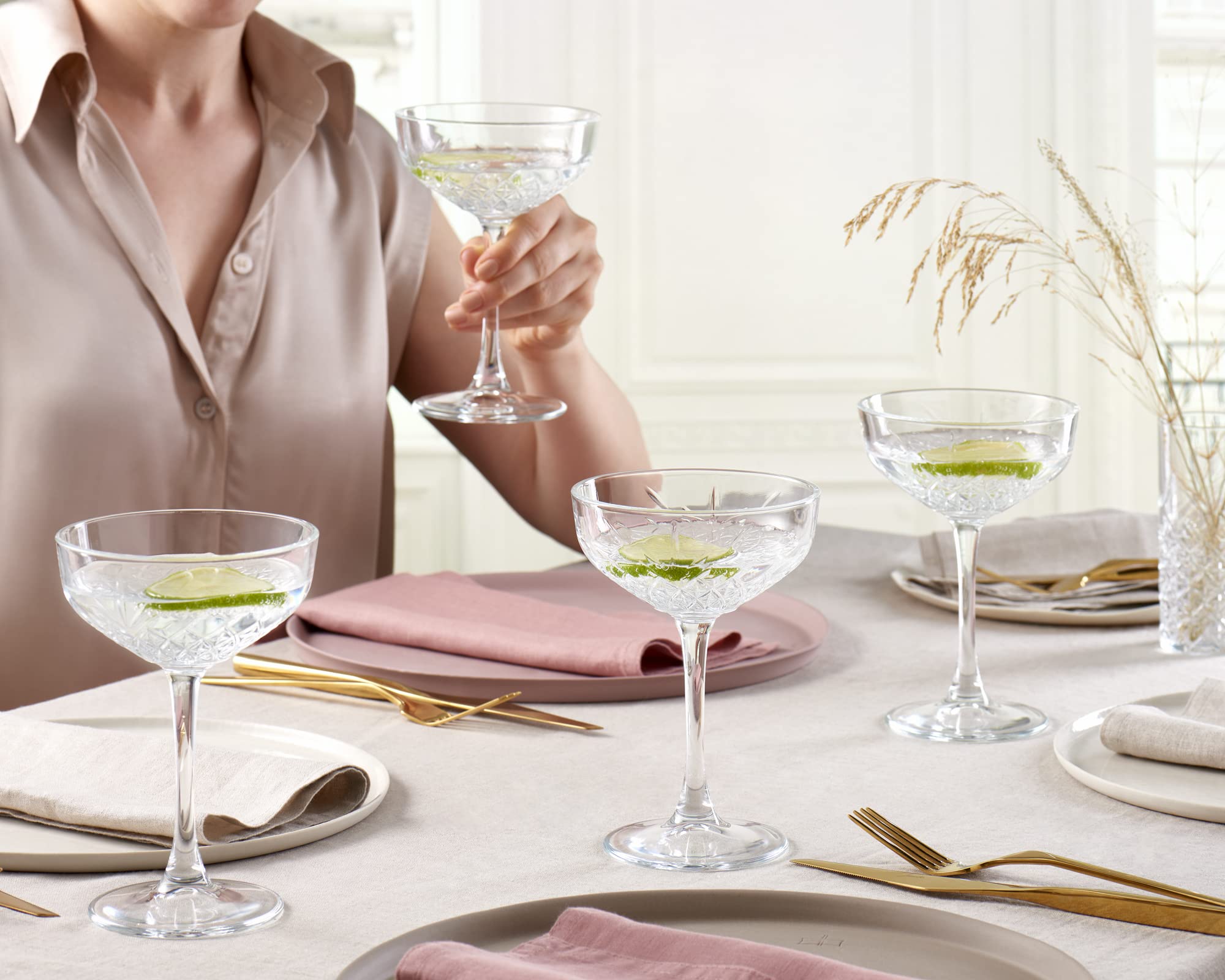 Pasabahce Coupe Cocktail Glasses Set Of 4 - Exclusive Martini, Margarita Glasses - Timeless Champagne Coupe Glasses - Crystal Design - 8.6 oz Long Stem Glassware