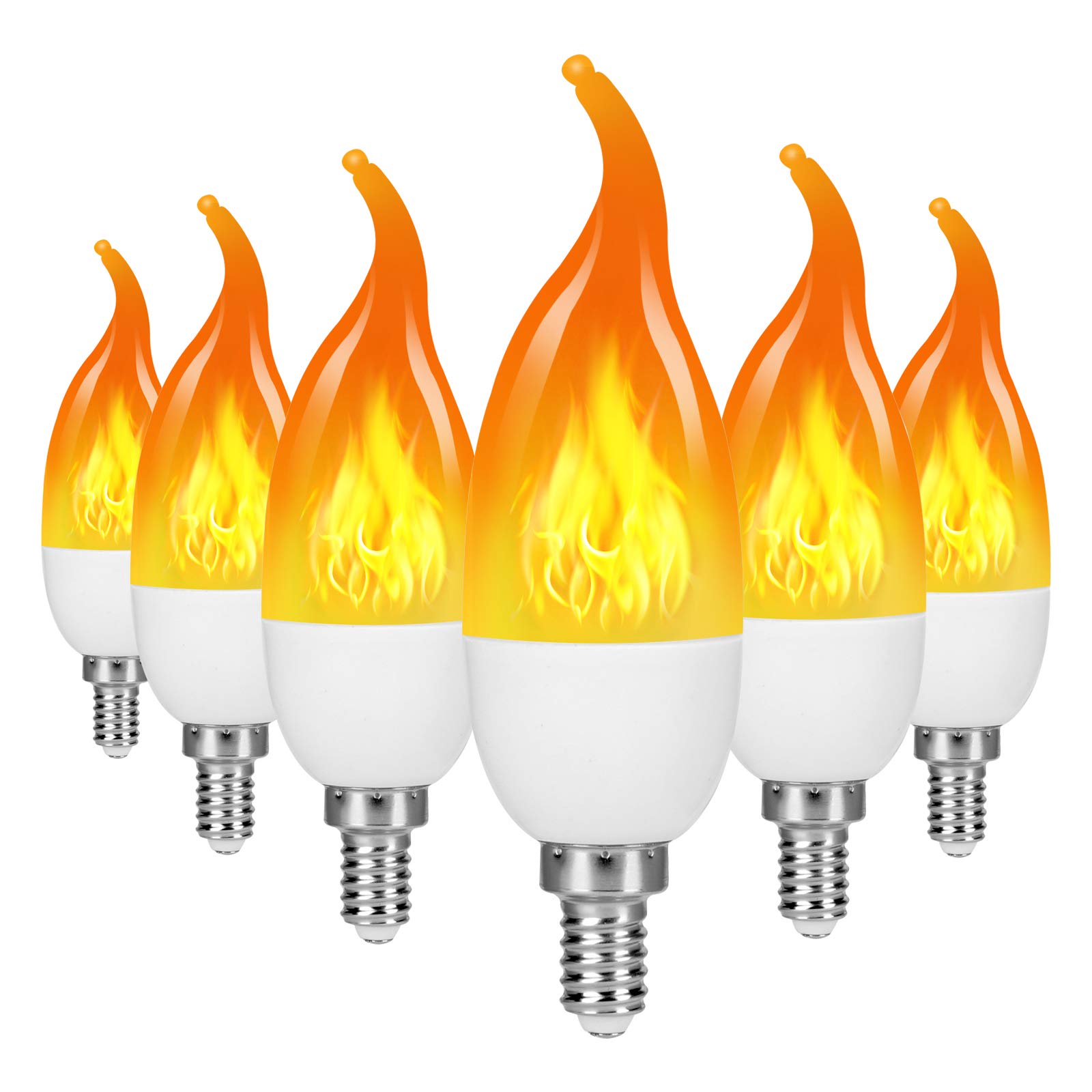 LED Flame Effect Light Bulb, 3 Modes Flame Light Bulbs, E12 Base Fire Light Bulbs, Flickering Light Bulb for Indoor/Outdoor/Home/Party Decor 6 Pack