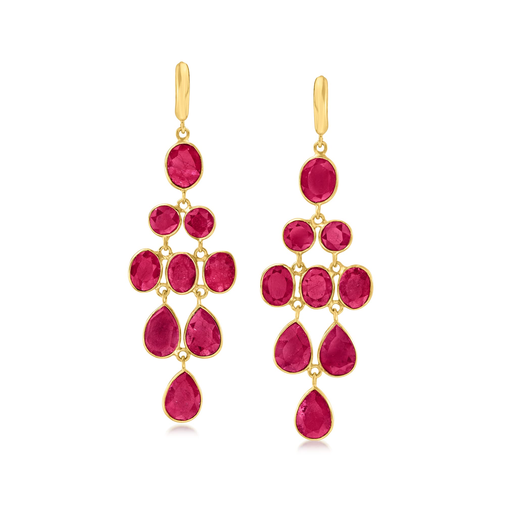 Ross-Simons 33.60 ct. t.w. Ruby Chandelier Earrings in 18kt Gold Over Sterling