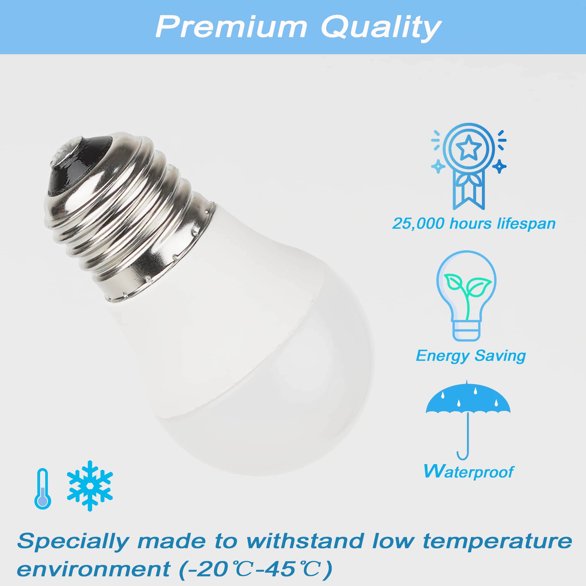 REMINDA A15 Appliance Light Bulb, 5W 40W Equivalent Led Refrigerator Bulb, 120V E26 Medium Base, Waterproof, 500LM, Daylight 5000K, 2 Pack