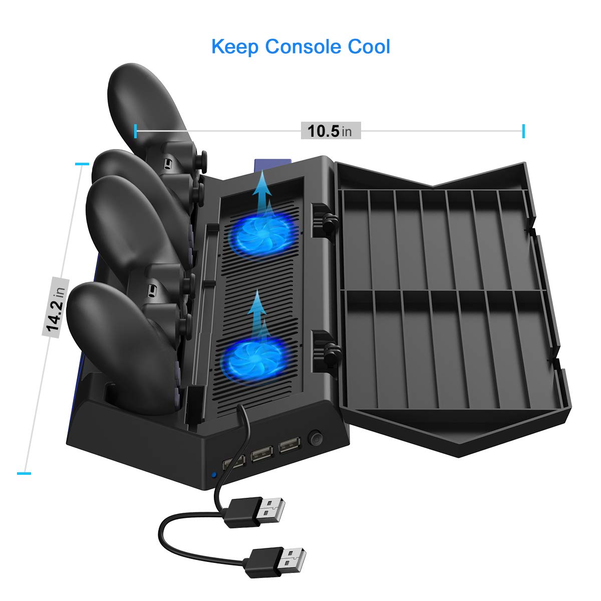 Kootek Vertical Stand for PS4 Slim/Regular Playstation 4 Cooling Fan Controller Charging Station with Game Storage and Dualshock Charger (Not for PS4 Pro)
