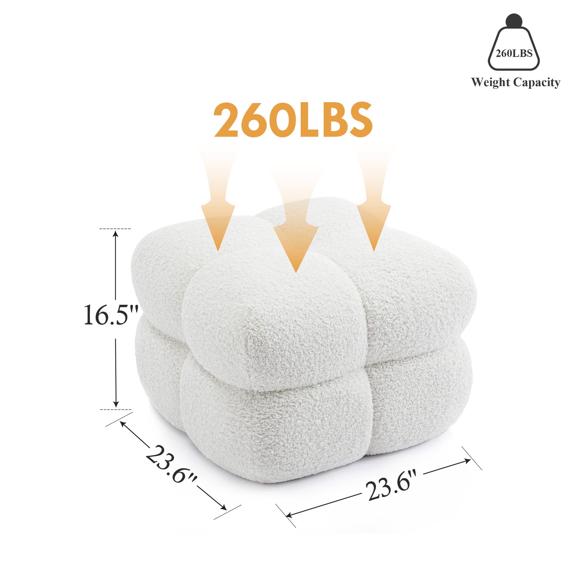ONEVOG Couch Sherpa Pouf Chair 23.6" W Floor Pouf, White Fuzzy Square Ottoman, Funky Dressing Seat for Dressing Room, Living Room Extra Seating, Tufted Coffee Table Home Decor