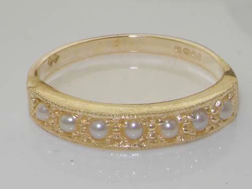 LetsBuyGold Solid 10k .417 Yellow Gold Cultured Pearl Womens Band Ring - Sizes 4 to 12 Available