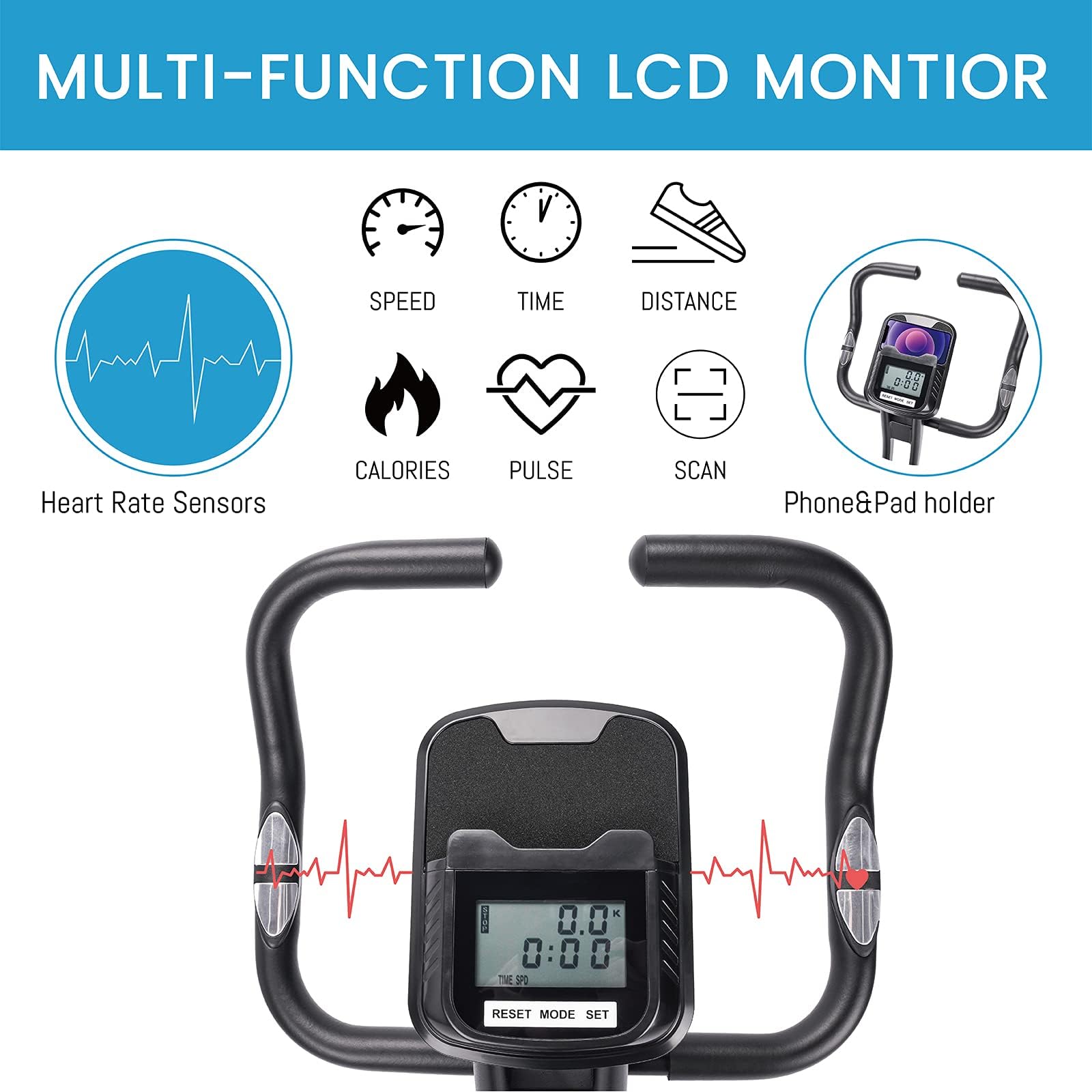 Obenater Folding Exercise Magnetic Bike Adjustable Height Comforable Seat with Pulse Sensor/LCD Monitor, Perfect for Home Use (S-Backrest)